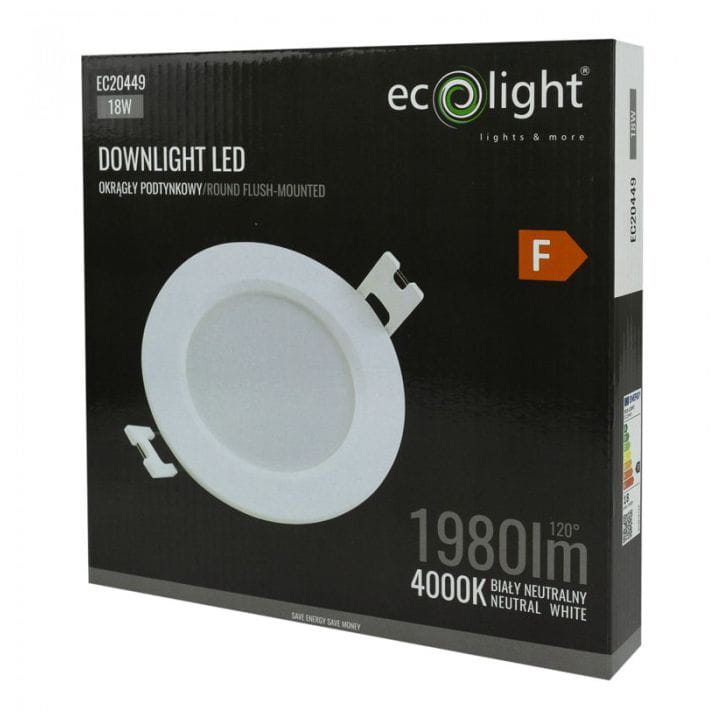 Panel LED podtynkowy 18W 1980lm 4000K Downlight okrągły biały EcoLight